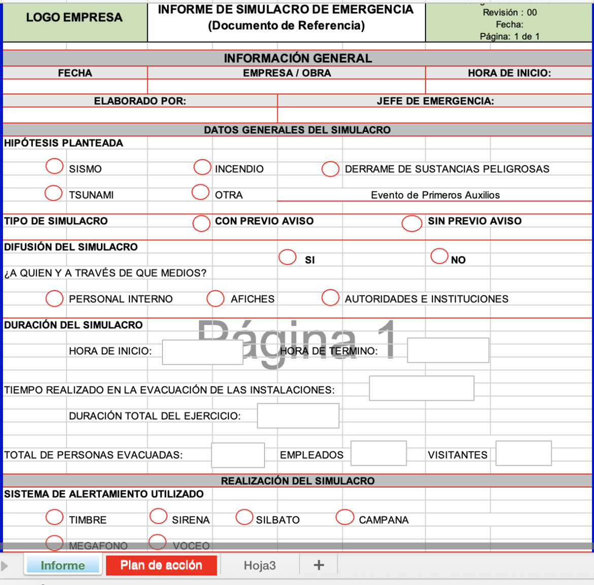 Formato Informe de Simulacro de Emergencia - ChilePrevencion el portal de los prevencionistas de ...