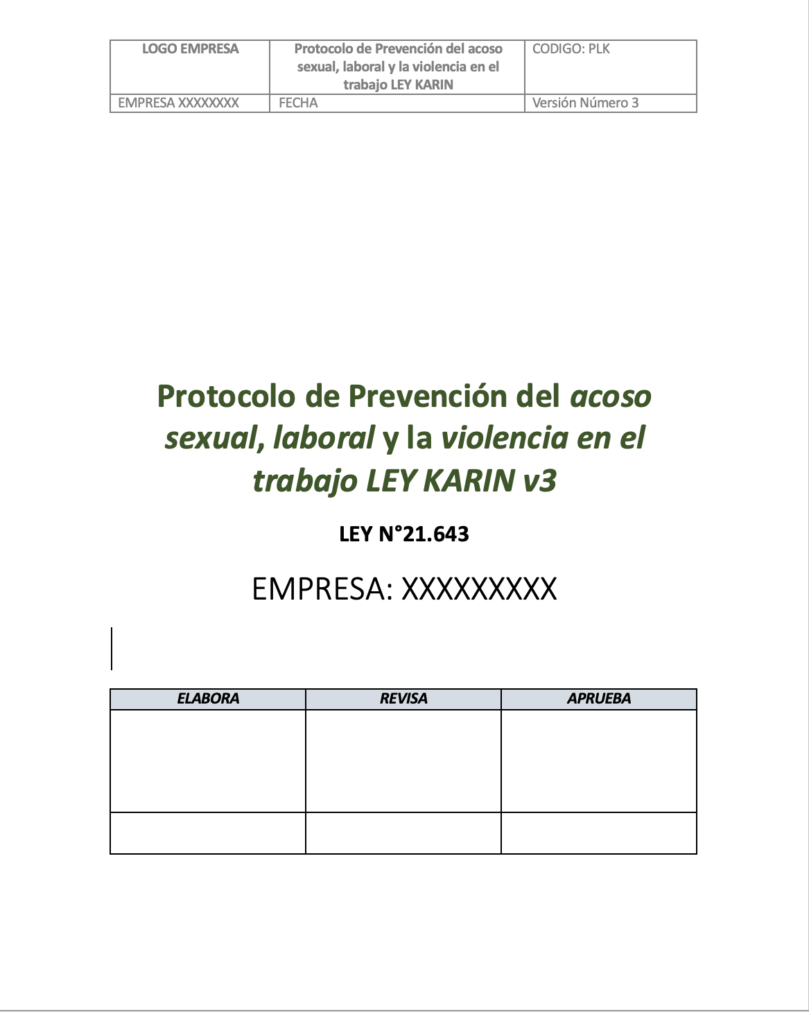 FORMATOS EDITABLES PROTOCOLO LEY KARIN V3 MÁS TODOS SUS DOCUMENTOS Y FORMATOS ASOCIADOS ...
