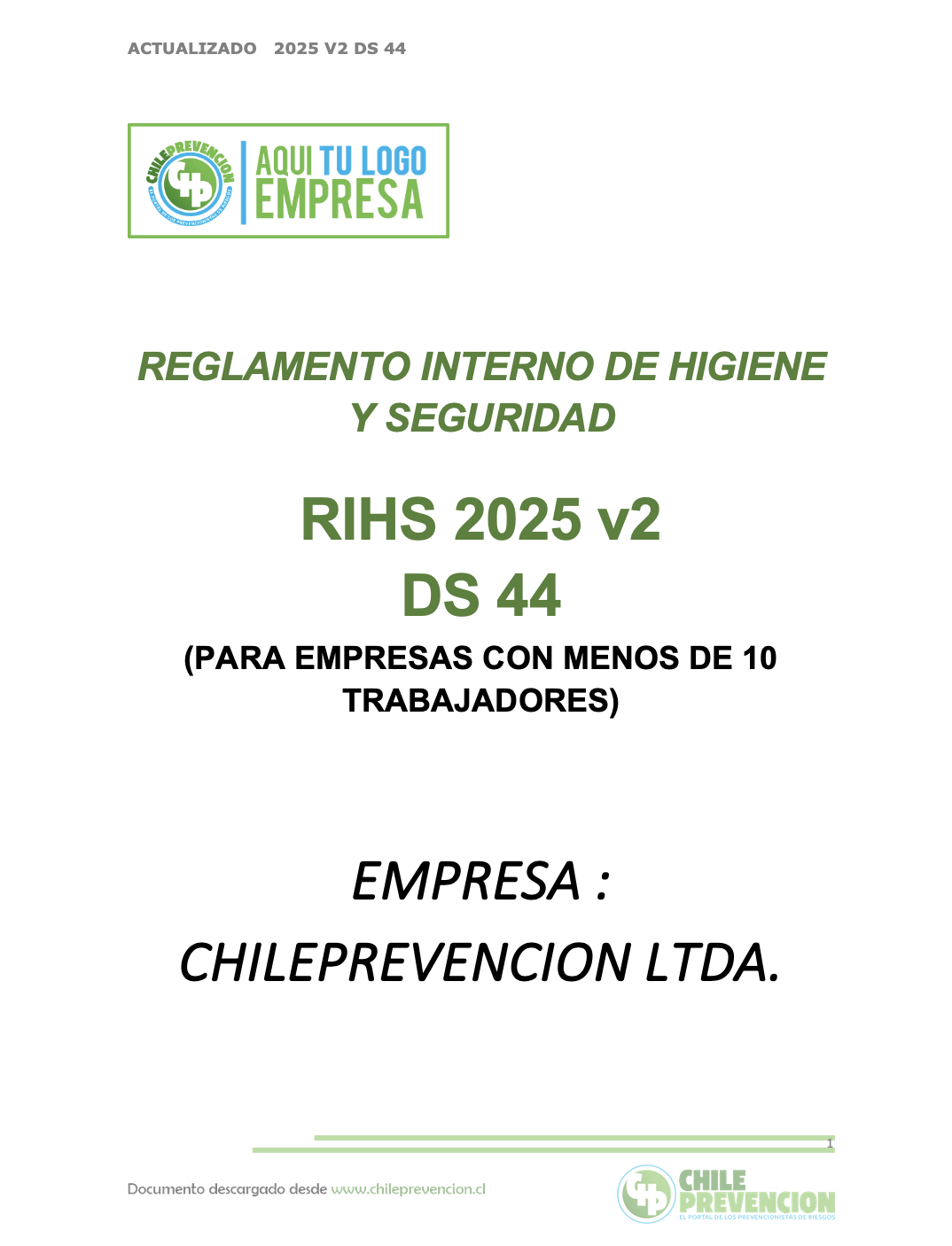 NUEVO REGLAMENTO INTERNO 2025 v2 DS 44, LEY KARIN Y MÁS (RIOHS y RIHS). - ChilePrevencion el ...