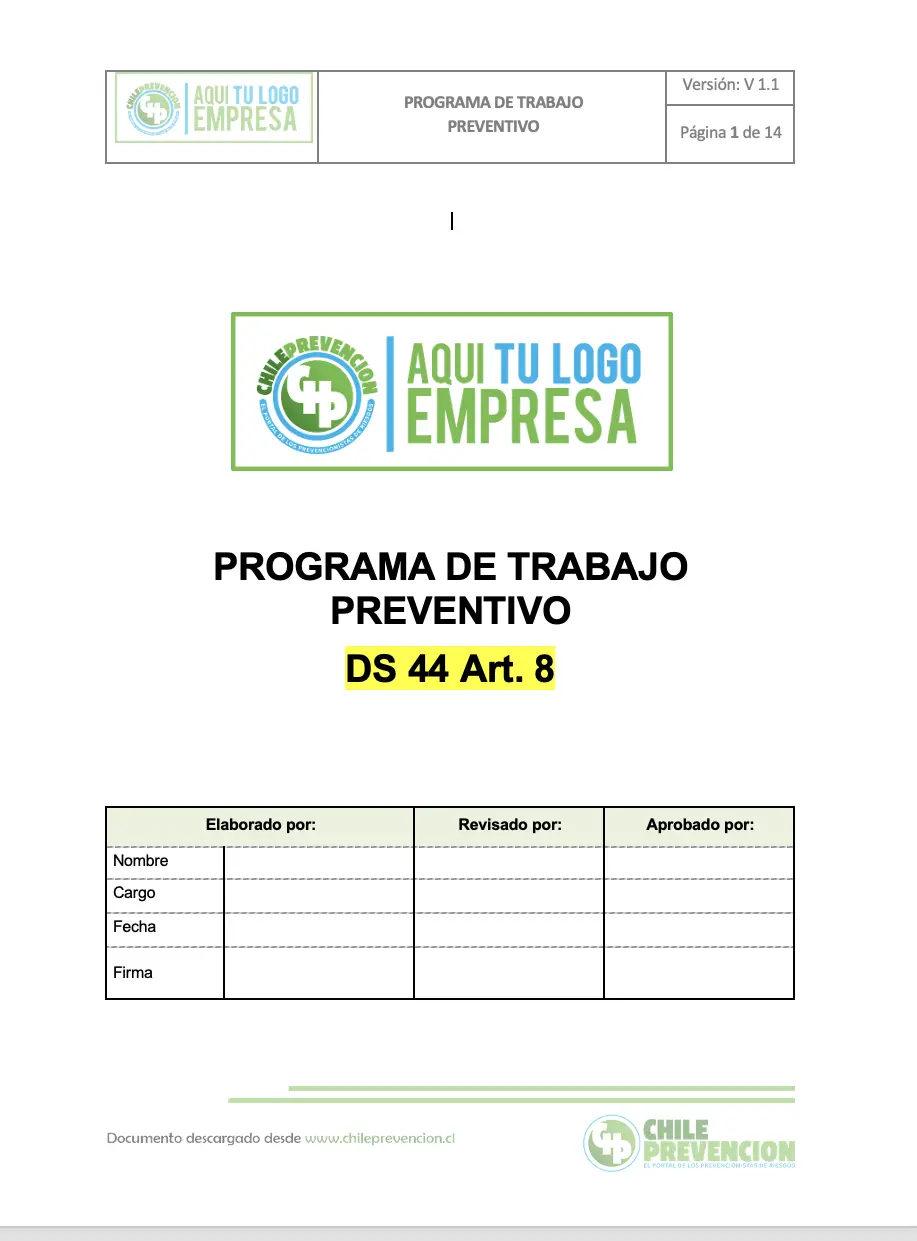 Formato Programa de Trabajo Preventivo DS 44 art 8. - ChilePrevencion el portal de los ...