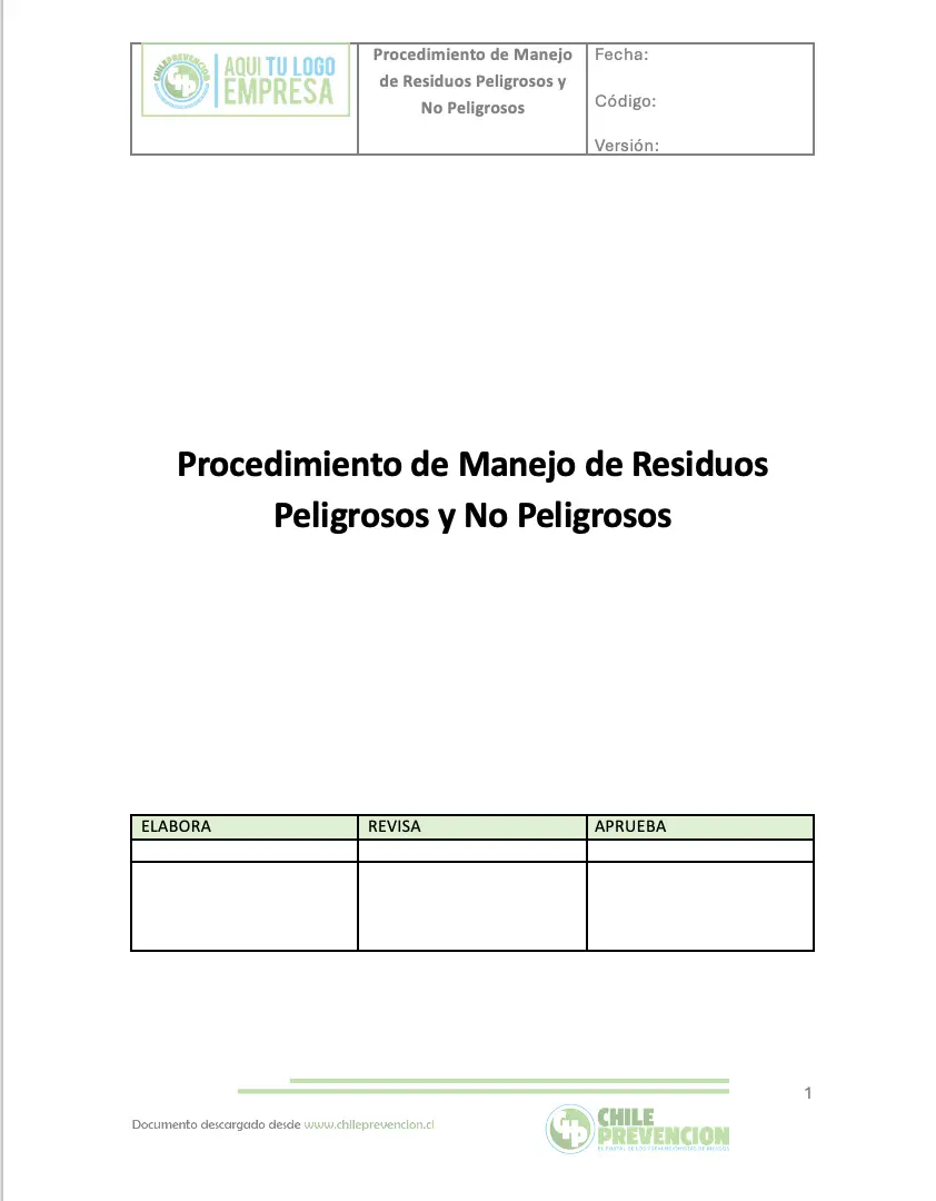 Procedimiento de Manejo de Residuos Peligrosos y No Peligrosos - ChilePrevencion el portal de ...