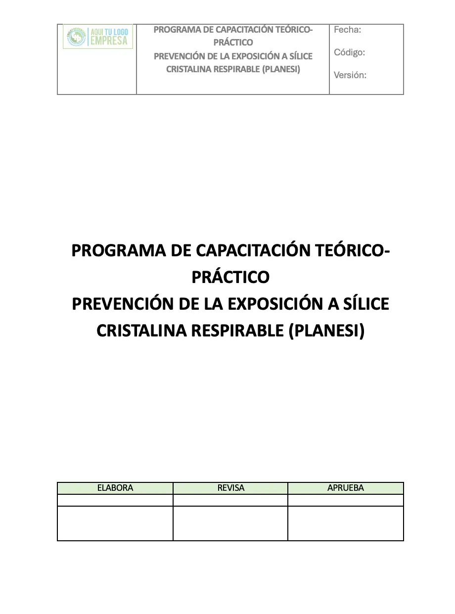 PROGRAMA DE CAPACITACIÓN TEÓRICO-PRÁCTICO PREVENCIÓN DE LA EXPOSICIÓN A SÍLICE CRISTALINA ...