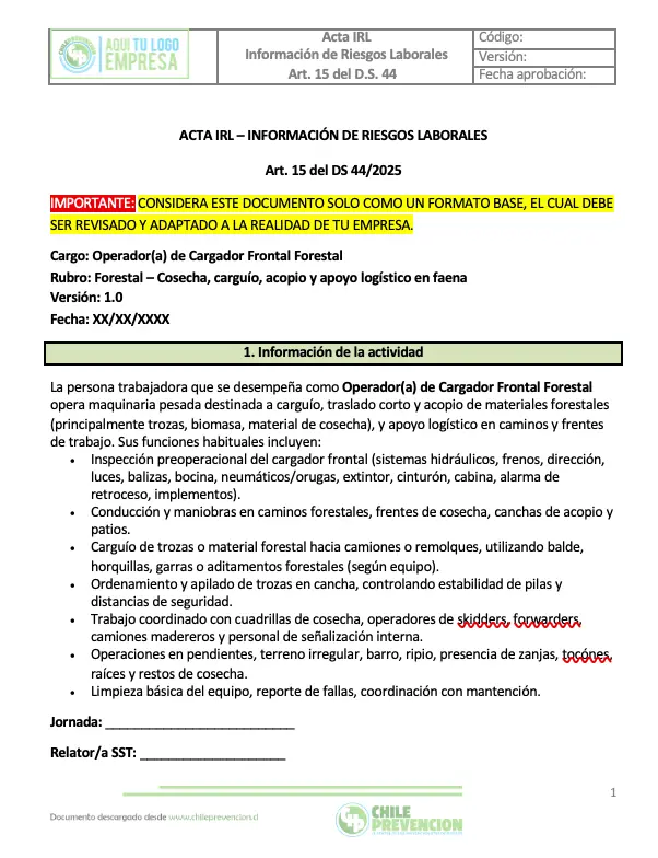 IRL Operador de Cargador Frontal Forestal - ChilePrevencion el portal ...