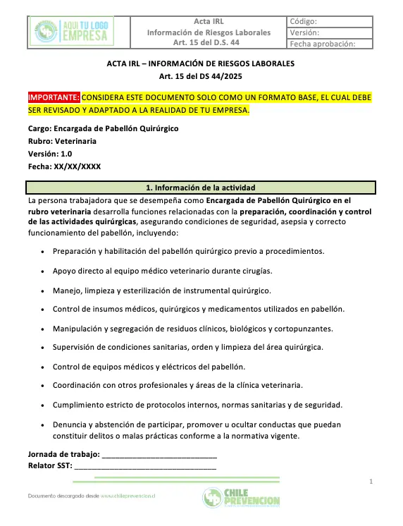 IRL Encargada de Pabellón Quirúrgico - ChilePrevencion el portal de los ...
