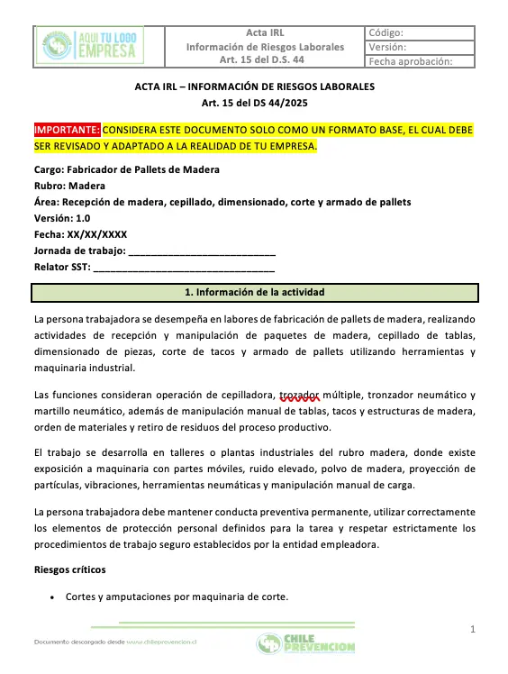 IRL Fabricador de Pallets de Madera - ChilePrevencion el portal de los ...